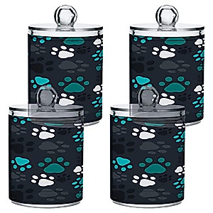 Kigai Cute Paw Prints Qtip Holder Dispenser - 14OZ Clear Plastic Apothecary Jars Food Storage Jar with Lids Bathroom Canister Organizer for Coffee, Tea, Candy, Floss (2Pack)