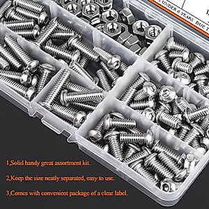 HELIFOUNER 120 Pieces 5 Sizes 304 Stainless Steel 1/4-20 x 3/8" 1/2" 5/8" 3/4" 1" UNC Thread Hex Button Head Cap Bolts Kit