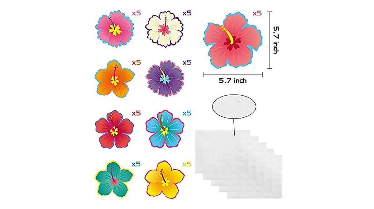 BeYumi Summer Luau Hibiscus Flower Decorations - 45 Colorful Cutouts