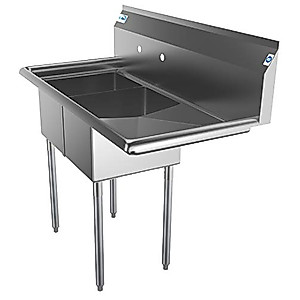 KoolMore - SB121610-16R3 2 Compartment Stainless Steel NSF Commercial Kitchen Prep & Utility Sink with Drainboard - Bowl Size 12" x 16" x 10", Silver