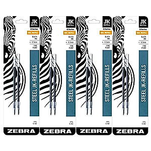 Zebra G-402 Stainless Steel Pen JK-Refill, Fine Point, 0.5mm, Black Ink, 8-Count