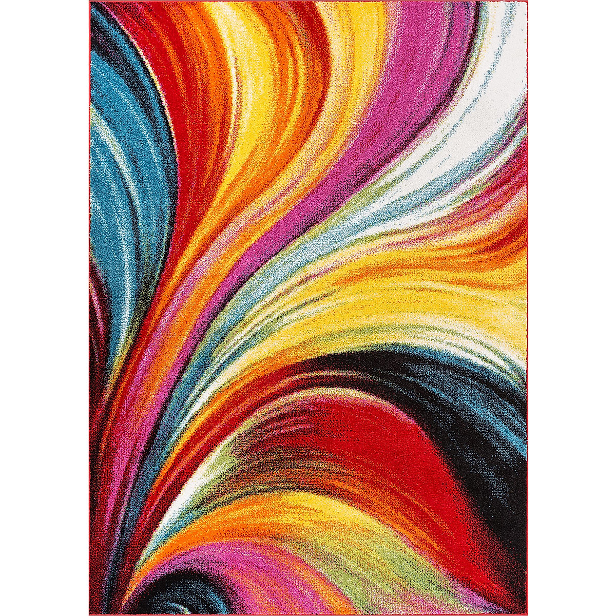 Treehouse Bohemian Patchwork Multi Pink Red Yellow Blue Orange Green Black Oriental Damask (5'3" x 7'3") Area Rug Thick Soft Plush Shed Free Easy Clean Stain Resistant