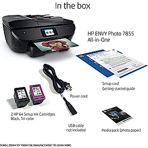 HP Envy Photo 78-55 All-in-One Wireless Color Inkjet Printer - Black -Print Copy Scan Fax - 15 ppm, 4800 x 1200 dpi, 2.65" Touchscreen CGD, 35-Page ADF, Auto 2-Sided Printing, Ethernet, WiFi