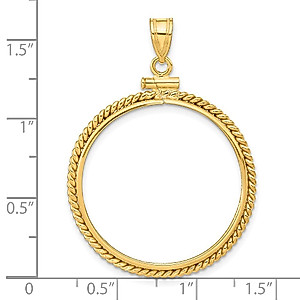 Gold Coin Pendant Mounting - 27mm Coin Size - Twist Rope Frame Design - 14K Yellow Gold - Screw Top with Bail