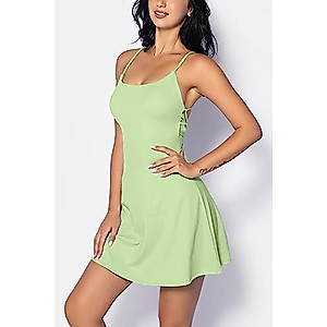 QINSEN Women's Tennis Dress Workout Dress with Built-in Bra & Shorts Pockets Athletic Dresses for Women Lily Green S
