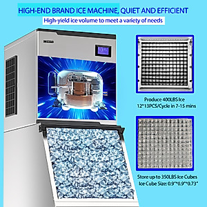 ICEMATE Commercial ice Maker Machine 400 LBS/24H Commercial Ice Machine with Storage 350 LBS Ice Maker Commercial with Drain Pump,Suitable for Restaurants, Bars, Coffee Shops, Large Families,etc