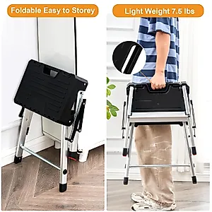 Mesjaedr Two Step Ladder, Folding Aluminum Step Stool with Wide Pedal & Built-in Tool Box, 330 lbs Capacity Sturdy&Portable 2 Step Ladder for Home Kitchen, Bedroom, Office, Library, Workplace