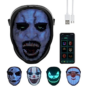 Saparlo LED Mask with Gesture Sensor, Rechargeable Bluetooth Light Up Mask, Face Transforming Shining LED Face Mask, APP Controlled-Programmable Glow Mask for Kids/Adult Cosplay Costume Party