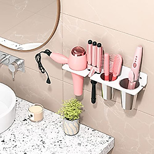 HIIMIEI Hair Tool Organizer Wall Mount, White Acrylic Hot Tool Holder with 2Cups, Bathroom Hair Styling Accessories Storage Organizer for Flat Iron, Blow Dryer, Curling Wand, Hair Straighteners, Brush