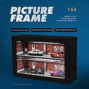 Sikivot Model car Display case 1/64 Scale,Simulation Garage Model,1:64 Wall-Mounted Band lamp Display Garage.