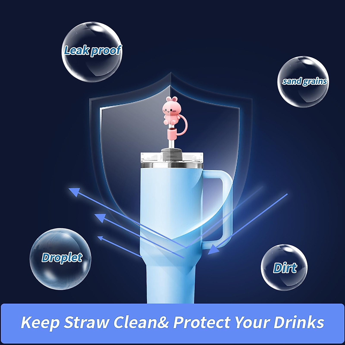 5Pcs 0.4In Animals Straw Cover for Stanley Cup,Food Grade Silicone Stanley Straw Topper Compatible with Stanley 30&40 Oz Tumbler with Handle,Reusable Stanley Cup Straw Cover (5Pc animals straw cover)