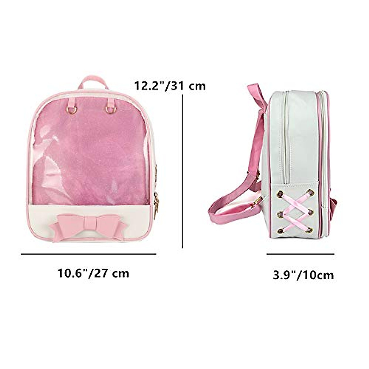 Ita Bag Backpack with Bowknot Design Pins Display Transparent Window Daypack Satchel,Pink