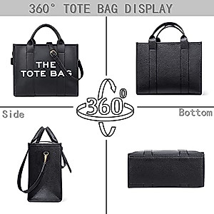 Work Tote Bags for Women - Trendy Personalized Oversized PU Leather Tote Bag Large Capacity Top-Handle Shoulder Crossbody Bags (A Black)