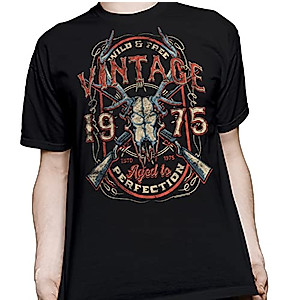 50th Birthday Gift Shirt for Men - Vintage Deer Skull 1975 Aged to Perfection - F/Dk. Heather-002-Lg