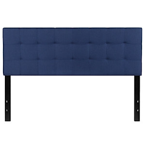 EMMA + OLIVER Quilted Tufted Upholstered Queen Size Headboard in Navy Fabric