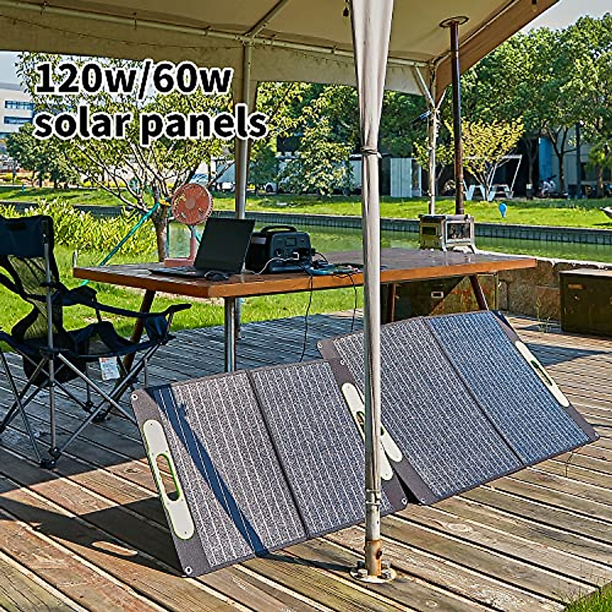 BLUERISE 60W Solar Panel Monocrystalline ETFE Cover Portable Foldable Solar Charger for Portable Power Station Generator, iPhone, Ipad, Laptop USB QC 3.0, Typc C Output for Outdoor Camping Van RV Trip