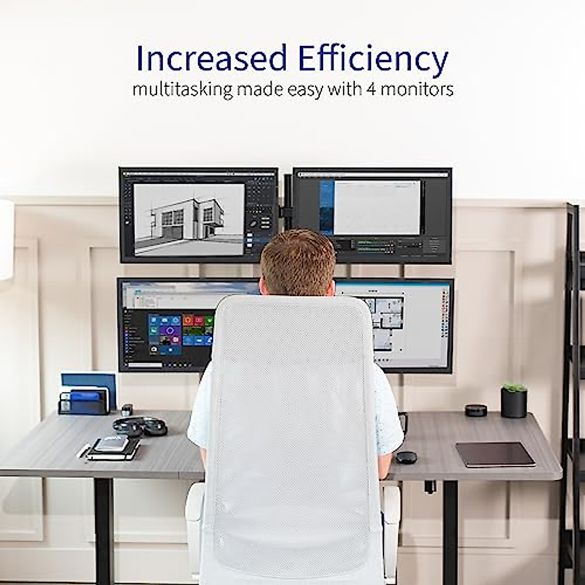 VIVO Quad 13 to 30 inch Monitor Free-Standing Mount, Fully Adjustable Desk Stand, Holds 4 Flat or Curved Display Screens, STAND-V004F