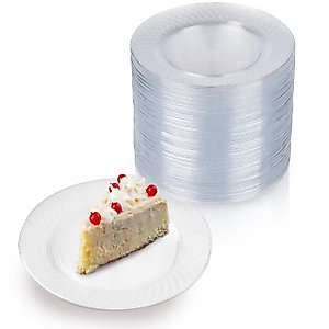 Prestee 100 Clear Plastic Plates, 6.25 Inch Disposable Dessert and Appetizer Plate for Party, Wedding, Catering - Small, Round, Heavy-Duty Platter for Cake and Foods