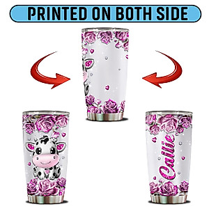 WONWIX Personalized Cow Cup Tumbler Funny Coffee Travel Mug Gifts For Women Cows Lovers Jewelry Birthday Christmas Valentine Mothers Day 20oz Stainless Steel Tumblers With Lids