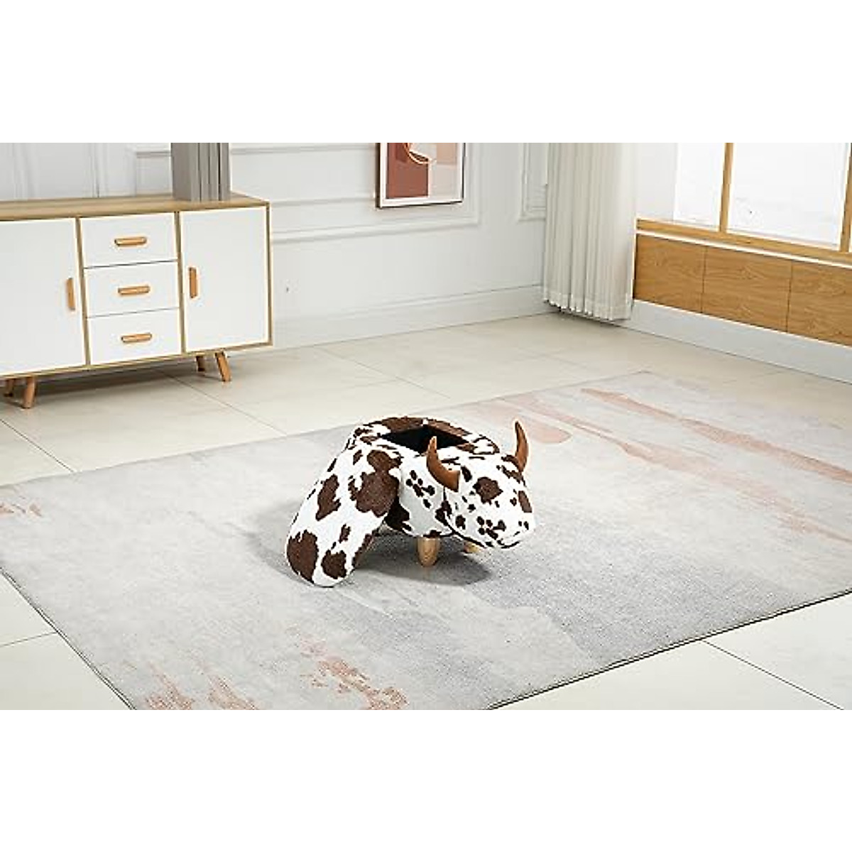 Home 2 Office Cow Ottoman for Kids' Bedroom, Playroom, Nursery, and Living Room, Animal Ottoman with Storage, Footstool for Kids, Brown Cow Print