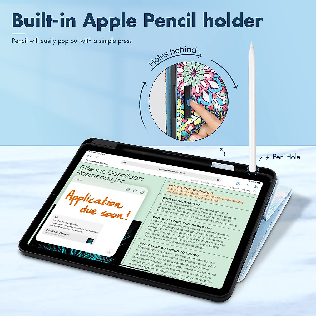 Dteck for iPad 9.7" Case, PU Leather Folio with Auto Sleep Wake/Stand, Built-in Pencil Holder, Protective Cute Stained Glass Cover