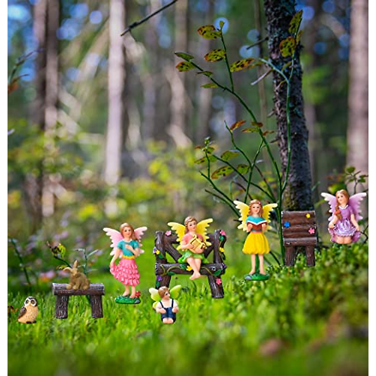 Arggidan 10pcs Fairy Garden Miniature Fairies with Furniture Figurine -Swing Fairies Set of Accessories Kit for Kids and Adults- Outdoor or Indoor Decor