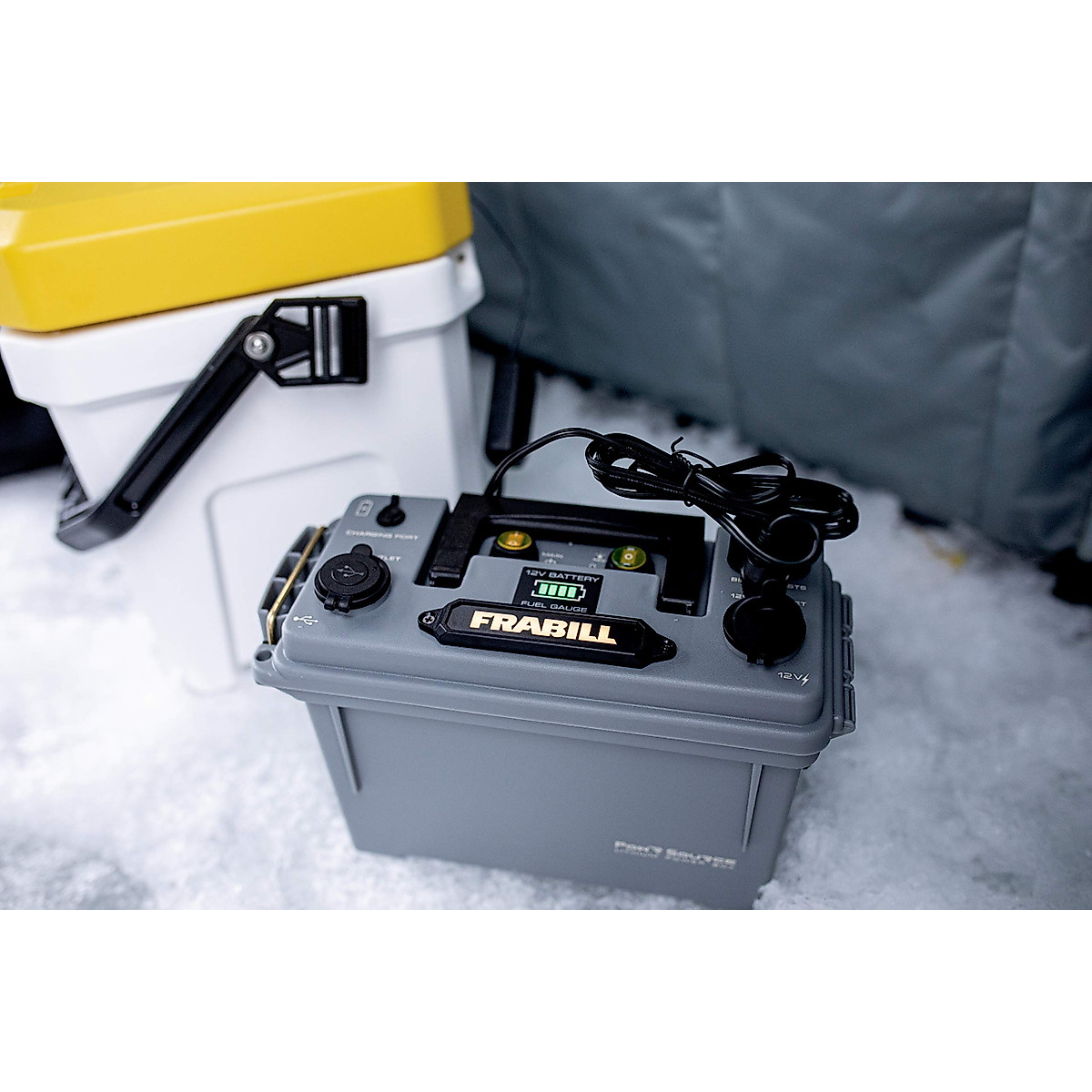 Frabill Pow'R Source Storage Box | Water Resistant Lightweight and Portable Power 12V 10 AH Power Source and Storage Box, Gray