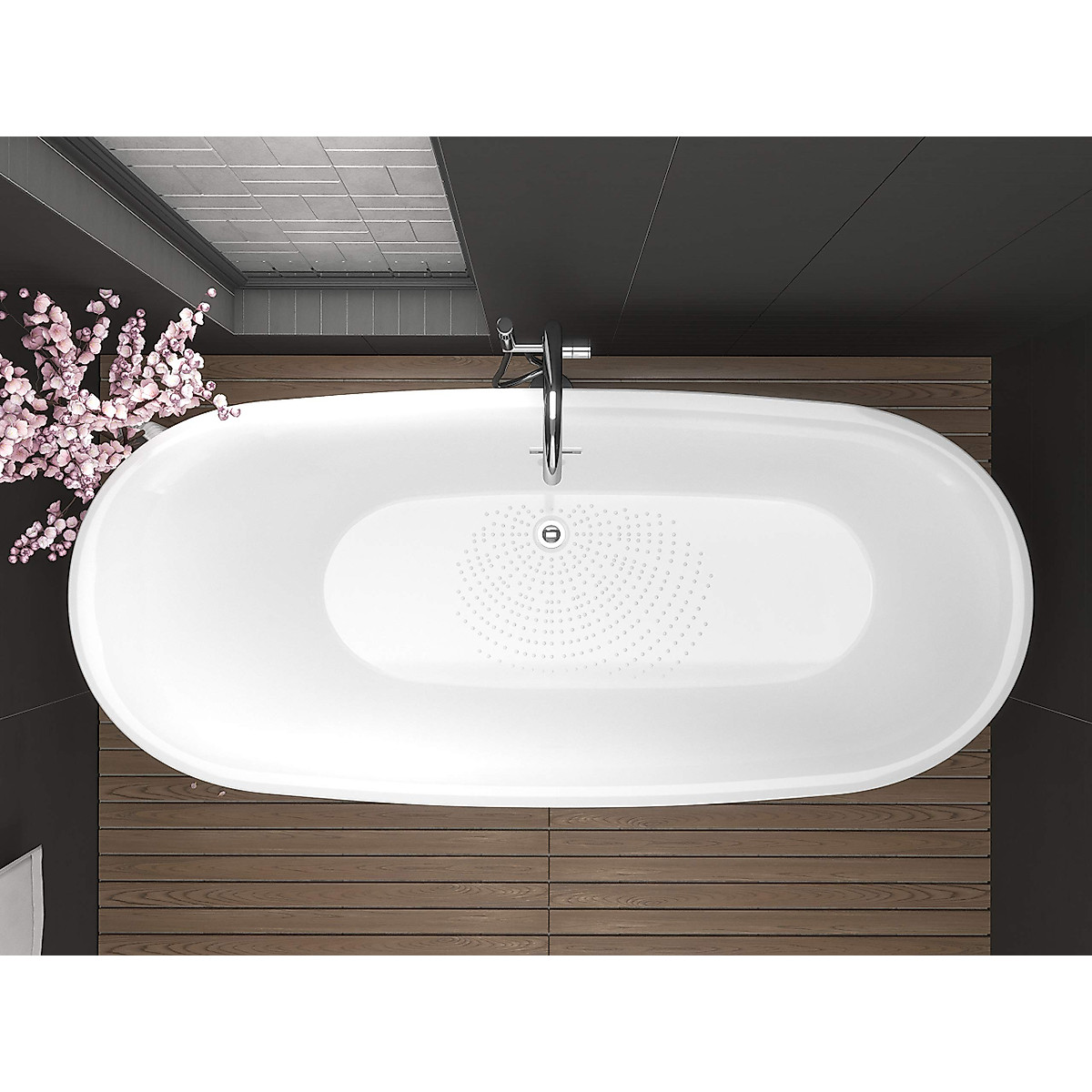 ANZZI Freestanding Tub 67”, Soaker Tub, Acrylic Center Drain, Luxury Spacious, Deep Soaker Bathtub with Overflow and Drain, Modern Slip-Resistant Floor (FT-AZ401)