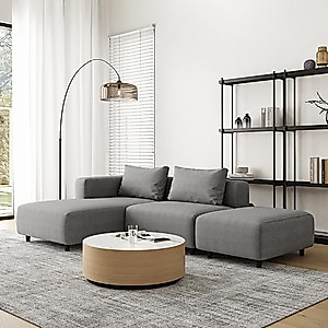 Acanva Soft Corduroy Sectional Modular Sofa Set, Modern L-Shaped Chaise Couch for Living Room, Apartment, Office, Small Spaces, Grey