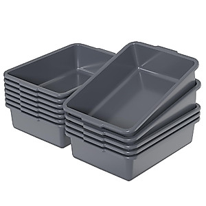 Vababa 12-Pack Plastic Commercial Bus Box, 13 L Kitchen Bus Tub, Gray