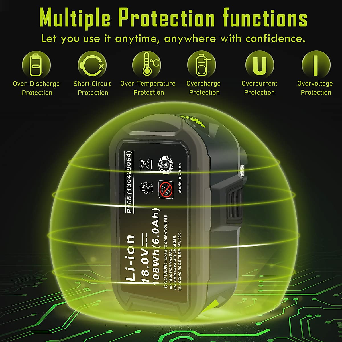 BATINO 2 Pack 6.0Ah P108 18V Replacement Battery for Ryobi P102 P103 P104 P105 P107 P109 P100 P122 18 Volt Lithium-ion Batteries Compatible with Ryobi One+ Cordless Brushless Power Tools