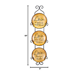 Dicksons Love Never Fails 18 x 5 Mini Ceramic Wall Plates and Metal Hanger Set of 3