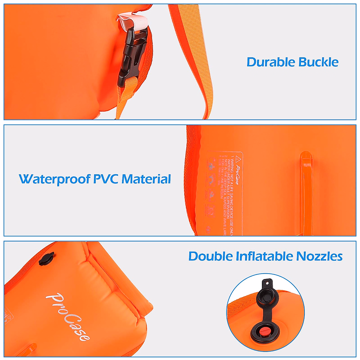 ProCase 35L Swim Buoy Dry Bag, Floating Waterproof Backpack with Shoulder Waist Strap for Open Water Swimming Paddling Boating Kayaking Rafting Hiking Camping Fishing Beach -Orange