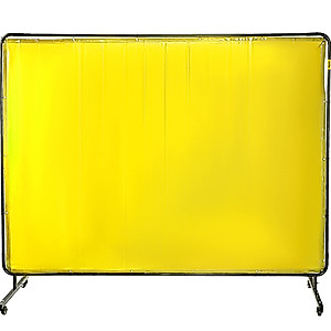Mophorn Welding Screen with Frame 8' x 6', Welding Curtain with 4 Wheels, Welding Protection Screen Yellow Flame-Resistant Vinyl, Portable Light-Proof Professional