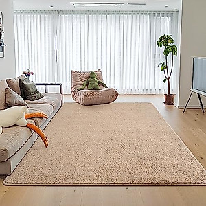 DweIke Modern Area Rugs for Bedroom Living Room, 5x7 Feet, Thickened Memory-Foam Indoor Carpets, Minimalist Style Carpet Suitable for Boys Girls Teenagers and Adults with Super Soft Touch, Beige