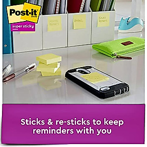 Post-it Super Sticky Notes, 2x2 in, 8 Pads, 2x the Sticking Power, Canary Yellow, Recyclable (622-8SSCY)