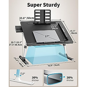 Laptop Bed Tray Desk with LED Desk Light, SAIJI Adjustable Laptop Stand for Bed, XX-Large PVC Leather Foldable Laptop Table with Book Stand, School Supplies for High School College Students (Black)