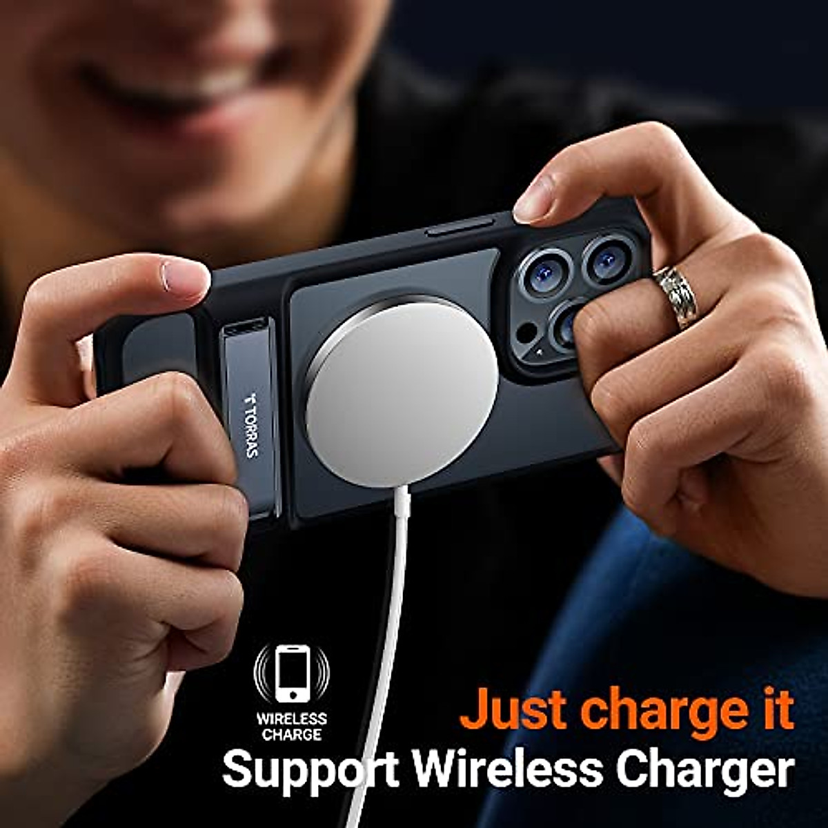 TORRAS MarsClimber for iPhone 13 Pro Max Case,[8X Military Armor-Level Shockproof] [3 Stand Ways Kickstand] Translucent Stand Cover Phone Cases for iPhone 13 Pro Max Case, Mystic Black