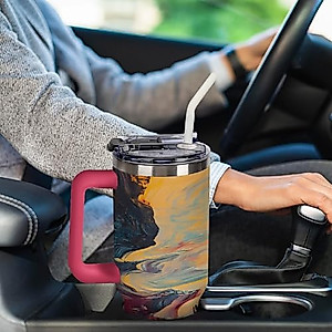 Meditation in Psychedelic River 40oz Water Bottle Double Wall Insulated Tumbler with Handle Leakproof Travel Mug Light Rose Red-style