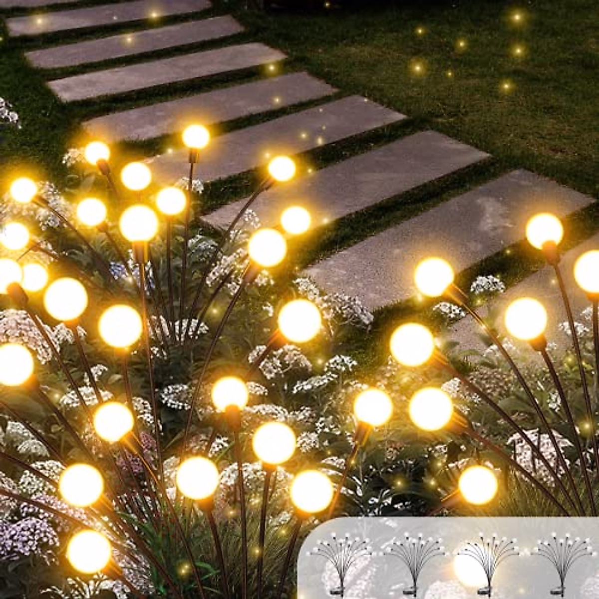 Solar Garden Lights-4 Pack 48 LED Solar Powered Firefly Lights with 2 Lighting Mode,Solar Lights Outdoor Waterproof,Solar Swaying Light, Solar Pathway Lights for Outside Landscape Patio Yard Decor