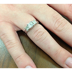 P3 POMPEII3 1ct Three Stone Princess Cut Diamond Engagement Ring 14K White Gold - Size 5.5