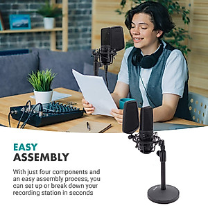 Movo TMC-5 Heavy Duty Desktop Microphone Stand with Weighted Round Base and Mic Holder for Desk - 16" Extendable Microphone Desk Stand - Compact Metal Desktop Mic Stand for Podcasts, Gaming