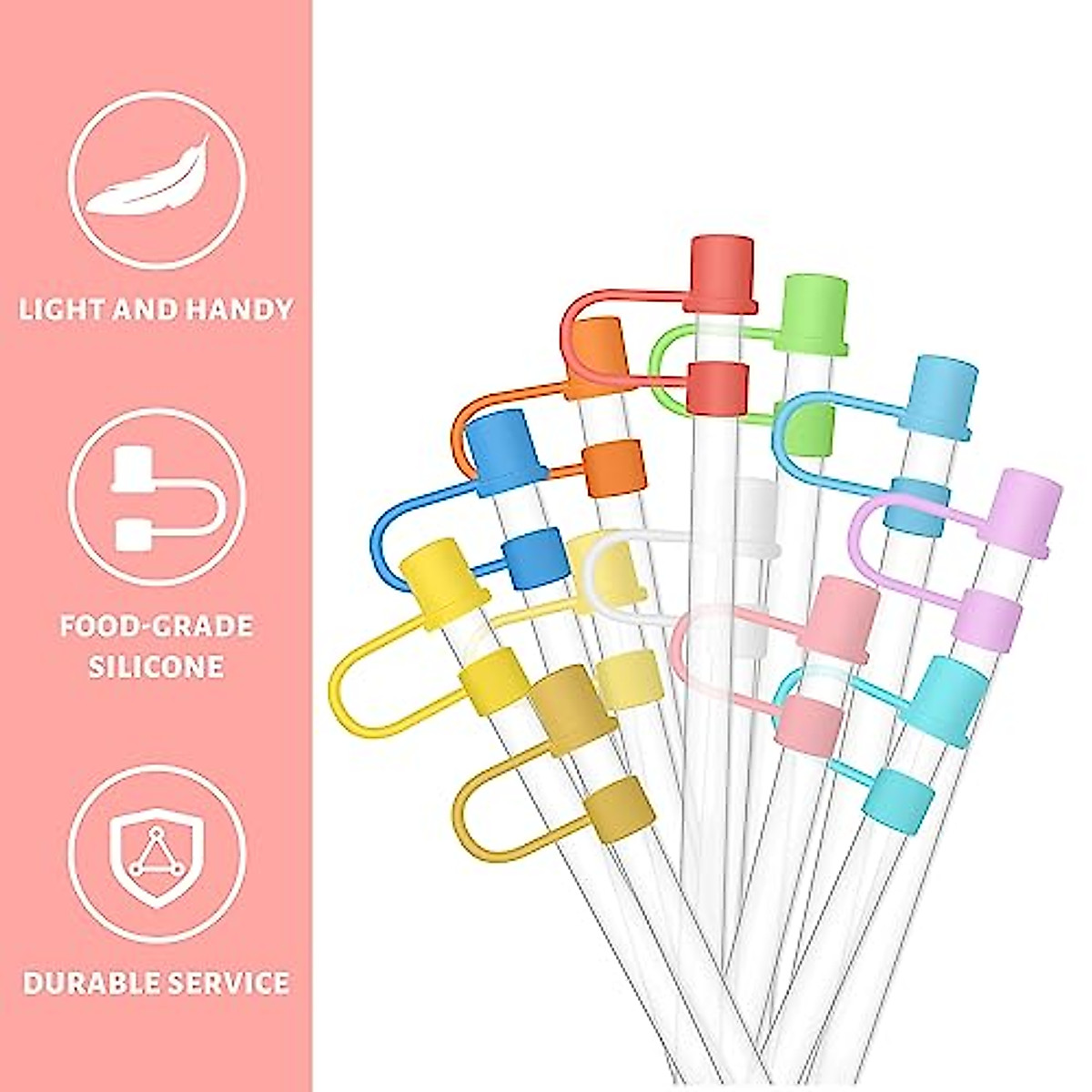 VMINI 12Pcs Straw Cover Cap for Stanley Cup Accessories, 10mm Silicone Straw Topper for Stanley 30&40 Oz Tumbler with Handle, Dust-Proof Straw Covers for Reusable Straws, Soft Cap for Reusable Straws