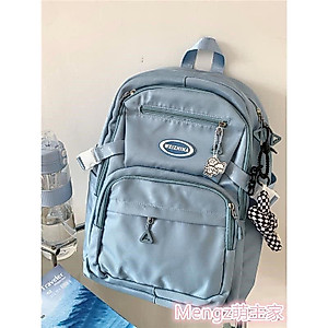 16 Inch Laptop Backpack Aesthetic Kawaii Back To School Large Capacity For Girls Women With Free Pendant Plaid (Blue)
