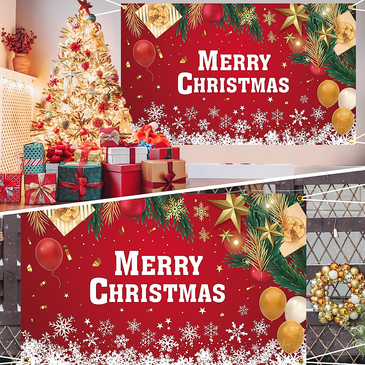 Christmas Decorations, Christmas Party Decorations-Christmas Balloon Arch Garland Kit with Green Red Candy Cane Balloons, Merry Christmas Backdrop Banner Tablecloths for XMAS Decorations Supplies