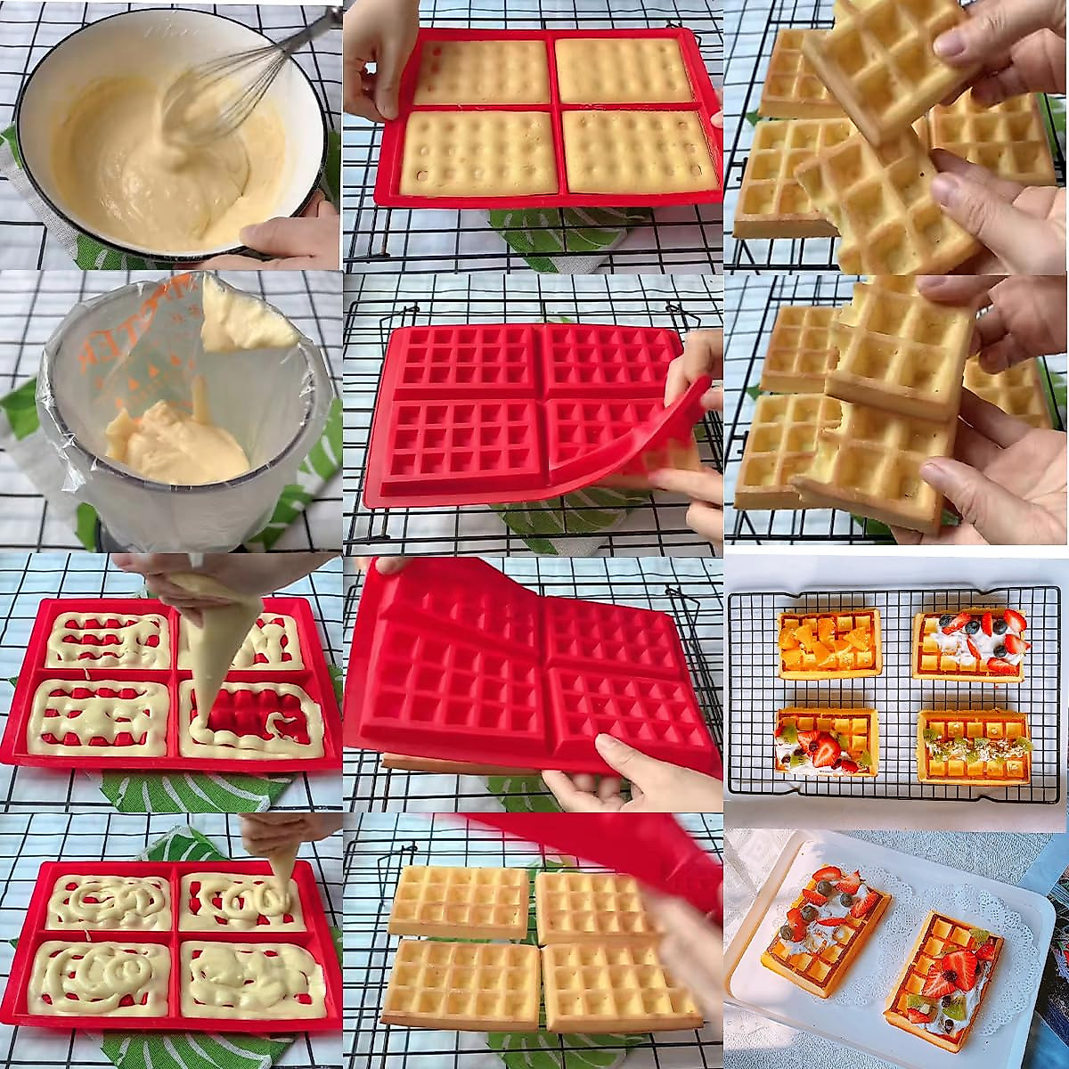 HYCSC 3 Pack Waffle Silicone Mold - 4 Cavity Square Waffle Silicone Mold, 18 Cavity Mini Round Waffle Mold, 20 Cavity Mini Square Waffle Pan, Non-Stick Silicone Waffle Mold for Baking