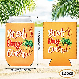 Whaline 12Pcs Summer Hawaiian Can Sleeves Reusable Cooler & Insulated Can Sleeves Beer Can Cooler Covers Collapsible Insulator Drink Sleeves for 12oz Beverage Coffee Cans Bottles, 6 Designs