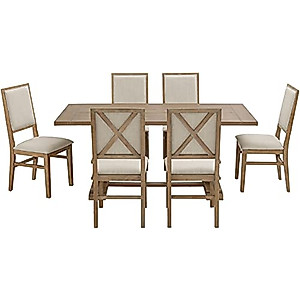 Crosley Furniture Joanna 7-Piece Dining Set with Table and 6 Upholstered Back Chairs, Rustic Brown/Creme