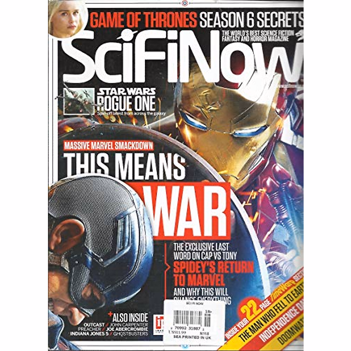 SCIFI NOW MAGAZINE, THIS MEANS WAR * GAME OF THRONES ISSUE, 118 PRINTED IN UK (PLEASE NOTE: ALL THESE MAGAZINES ARE PET & SMOKE FREE MAGAZINES. NO ADDRESS LABEL. (SINGLE ISSUE MAGAZINE)
