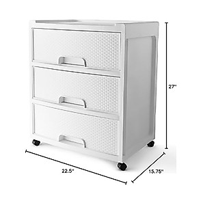 RedCarp 3 Drawer Wide Diamond Arctic White Plastic Storage Cart,15.75"" X 22.5"" X 27"". Also Serve As An Additional Work Stand Next To Desks And Work Tables,For Storing Office Supplies, Files